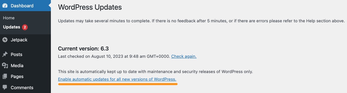Automatische WordPress updates inschakelen bij WordPress zelf – xel academy